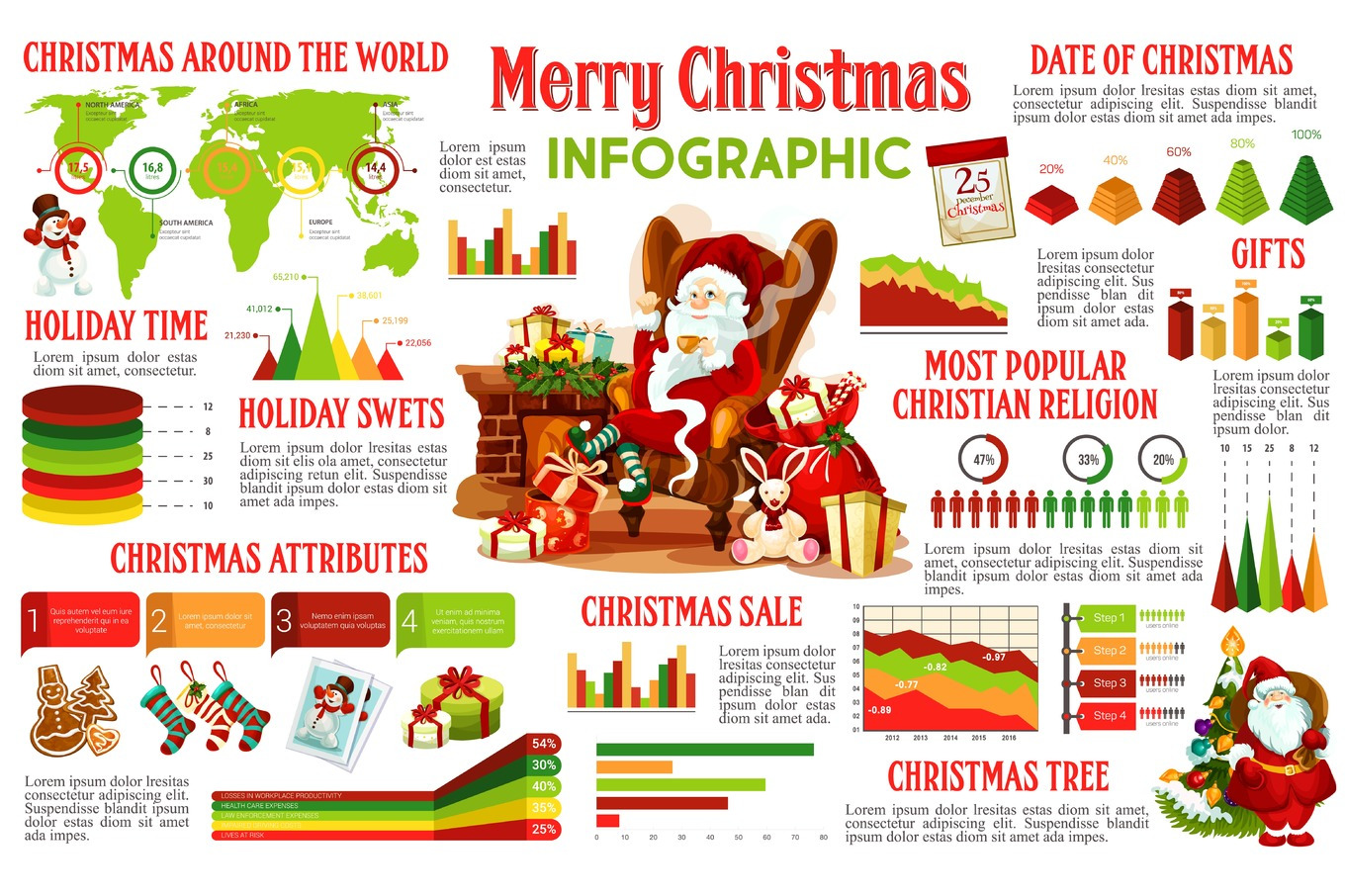 Christmas infographic with Xmas holiday symbols, an Object Illustration ...