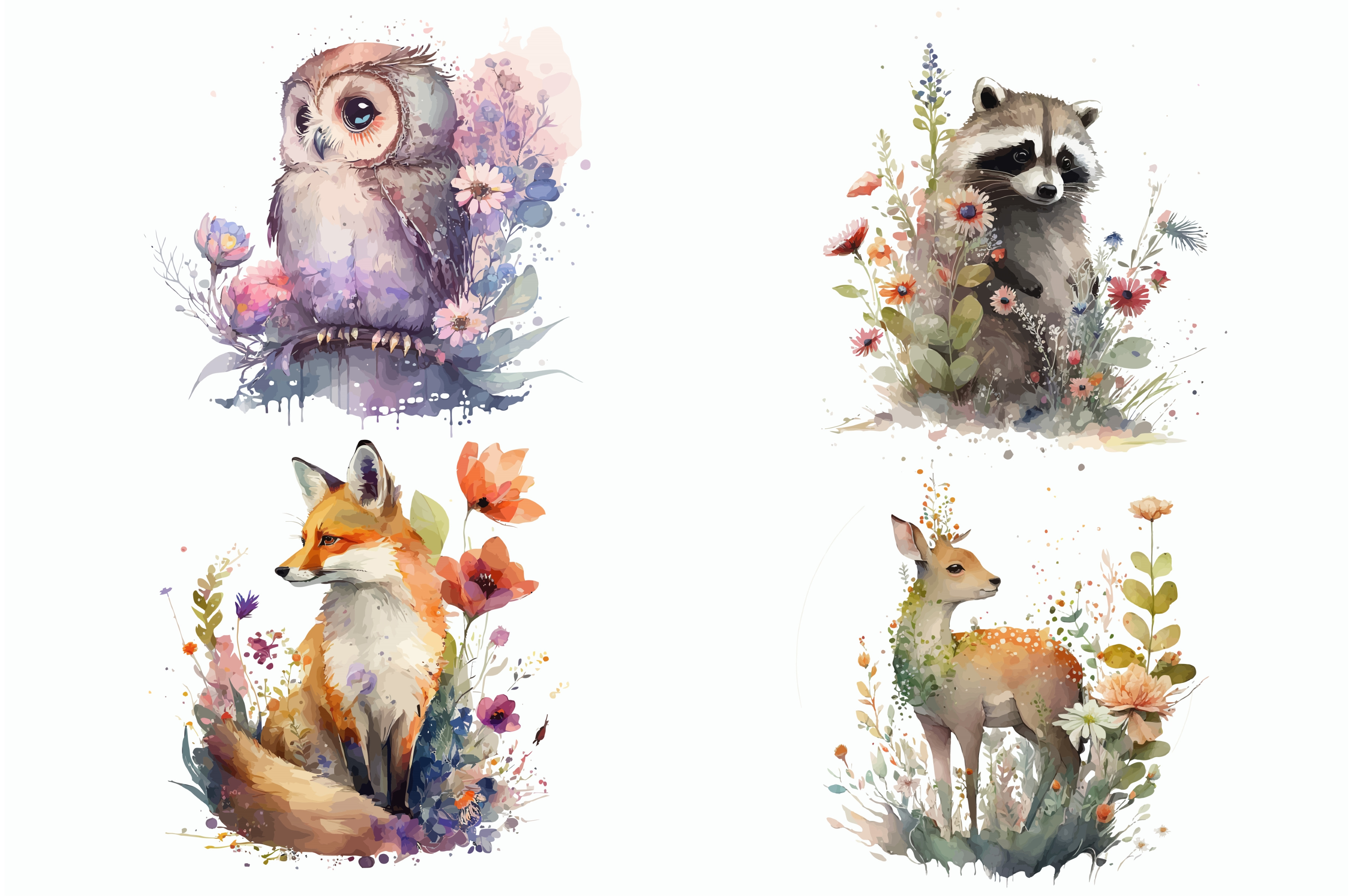 Owl, raccoon, fox and deer in, an Illustration by ZinetroN | Creative ...