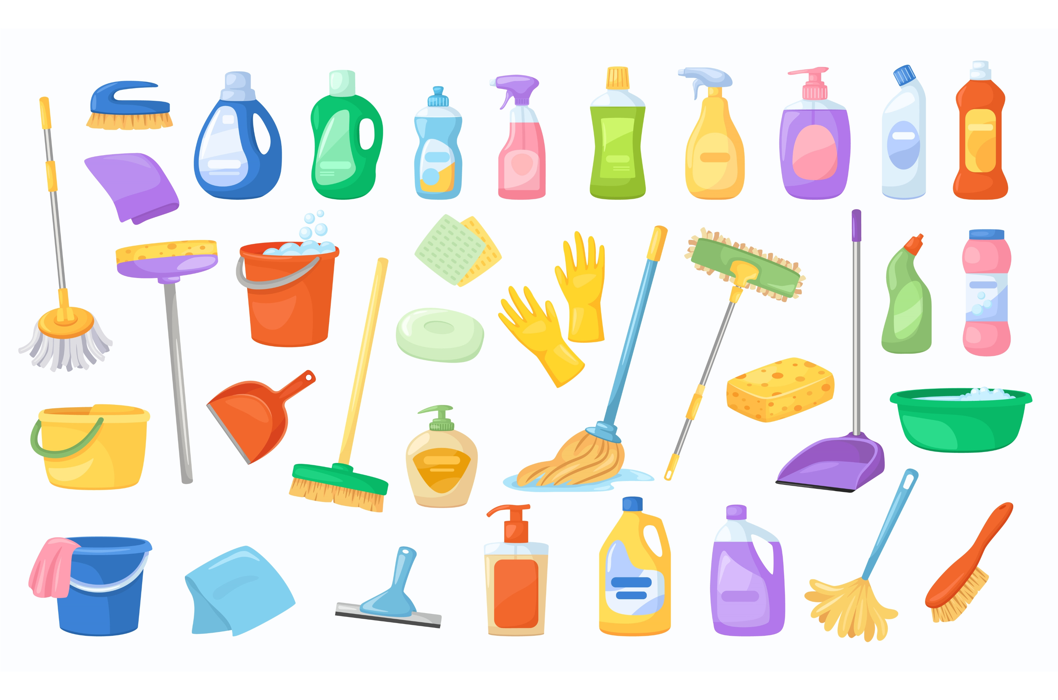 Set of cleaning tools detergents, a Background Graphic by Frogella