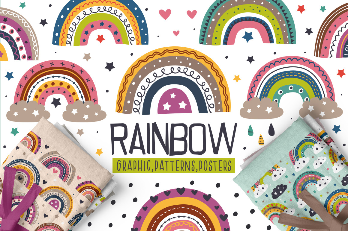 Rainbow set / Clipart & Patterns, a Decorative Illustration by NataKa