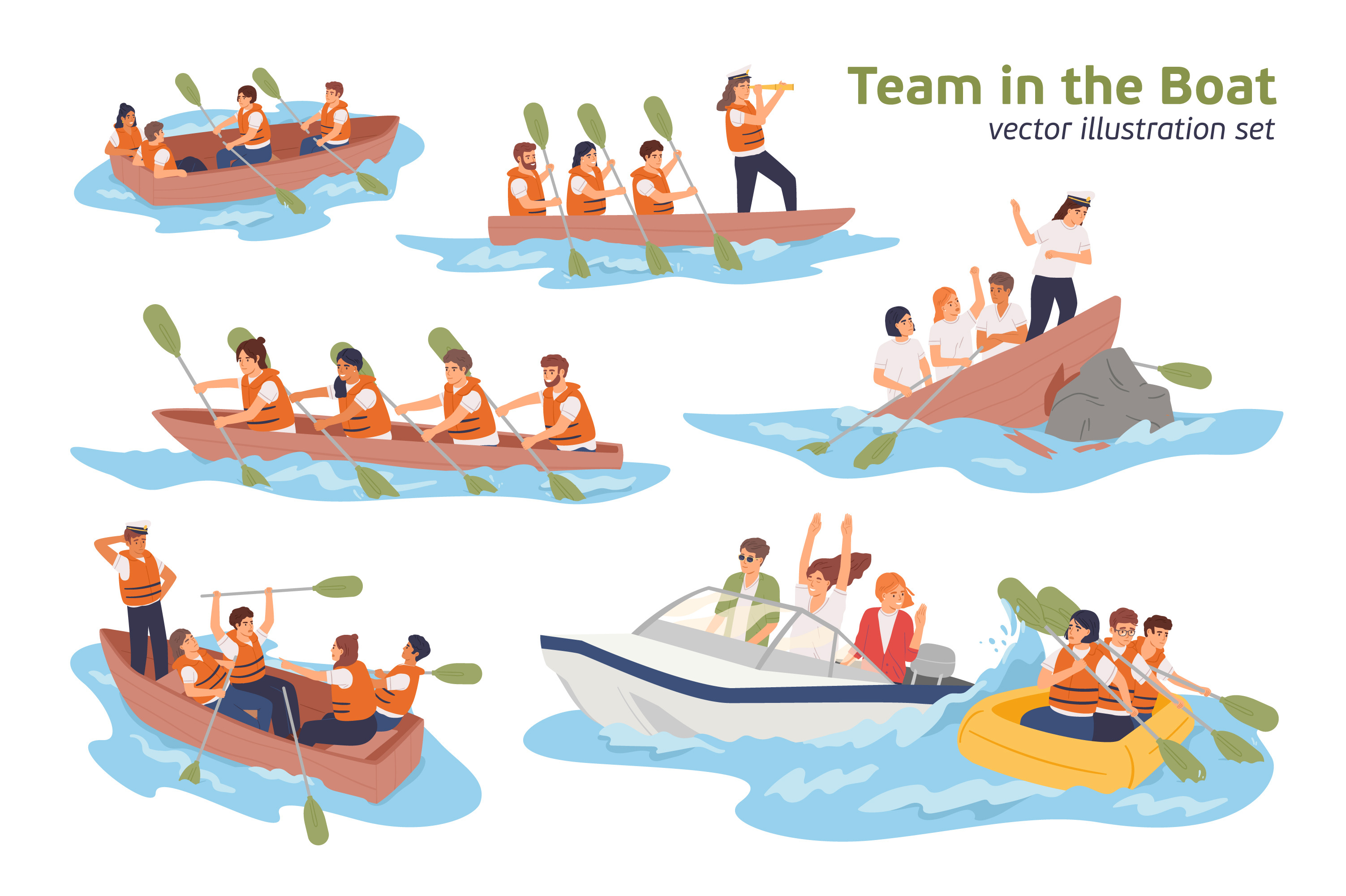 Business team in boat concept set, a Person Illustration by Good Studio