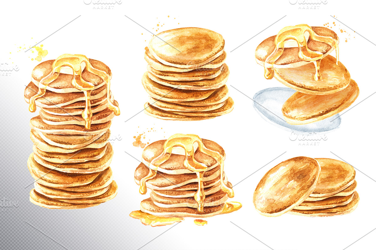 Pancakes. Watercolor collection, a Food Illustration by Daria Ustiugova
