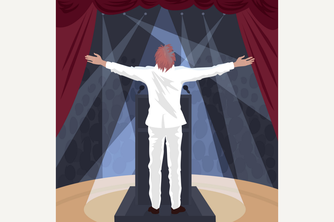 Artist on stage raised open arms, a Person Illustration by Alex and Aris