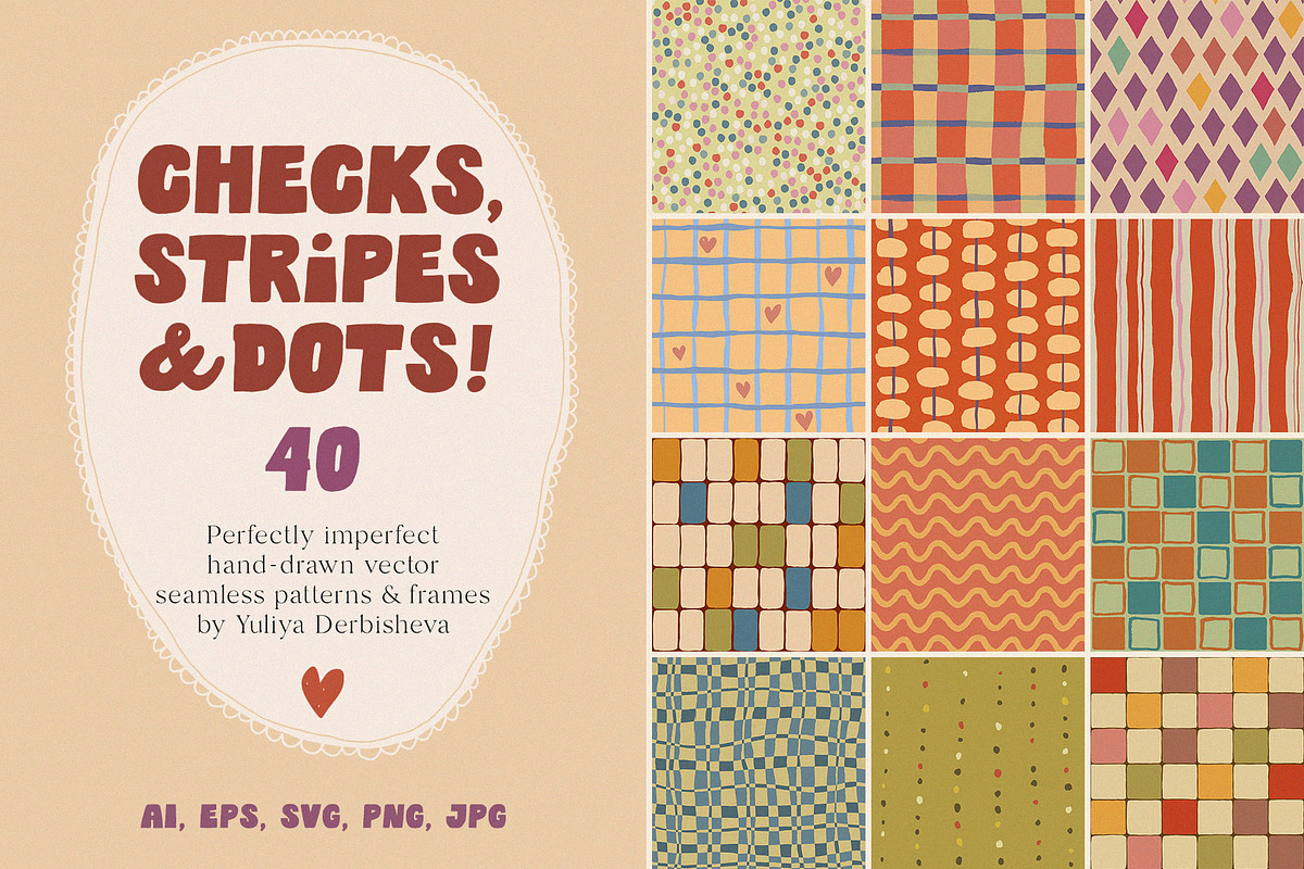 Stripe Dot Tile Grid seamless patterns