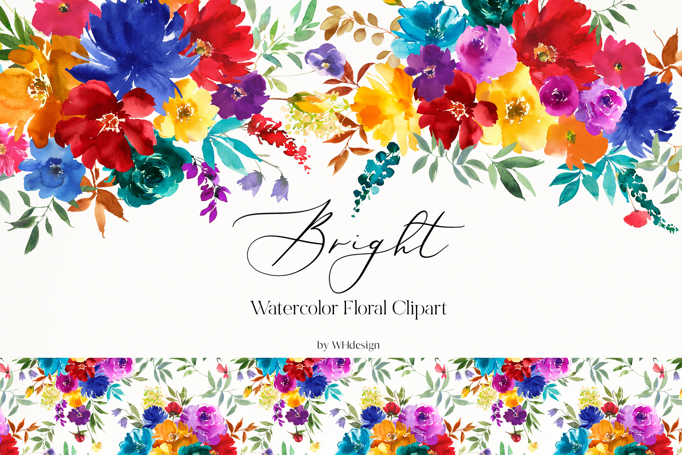 Bright Floral Clipart : Bouquets, Flowers, Leaves, Patterns | Creative ...
