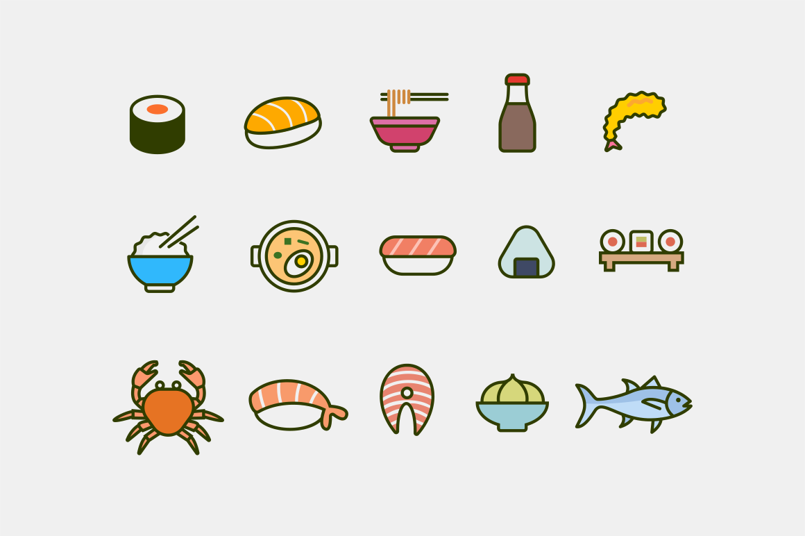 15 Japanese Food Icons, an Icon by Creative VIP