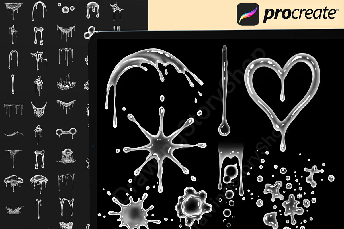 150 procreate Milky Liquid Stamps, a Brush Add-On by DrawingStoryShop