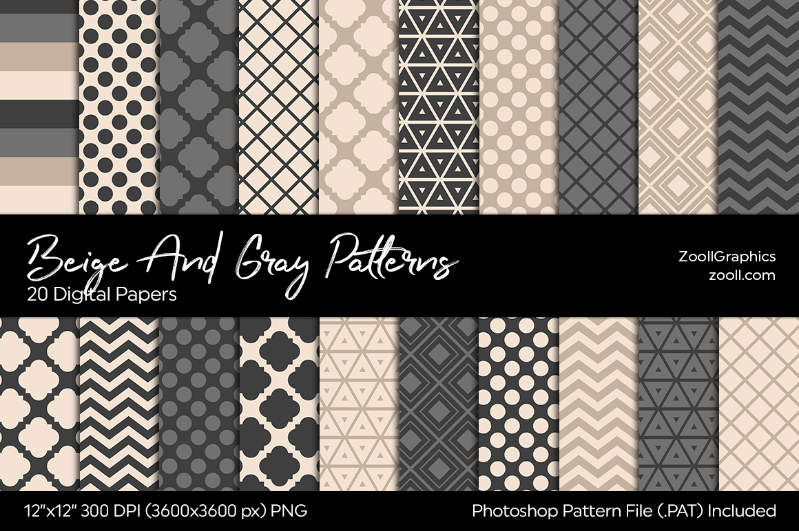 Beige And Gray/Grey Digital Papers, a Pattern Graphic by ZoollGraphics