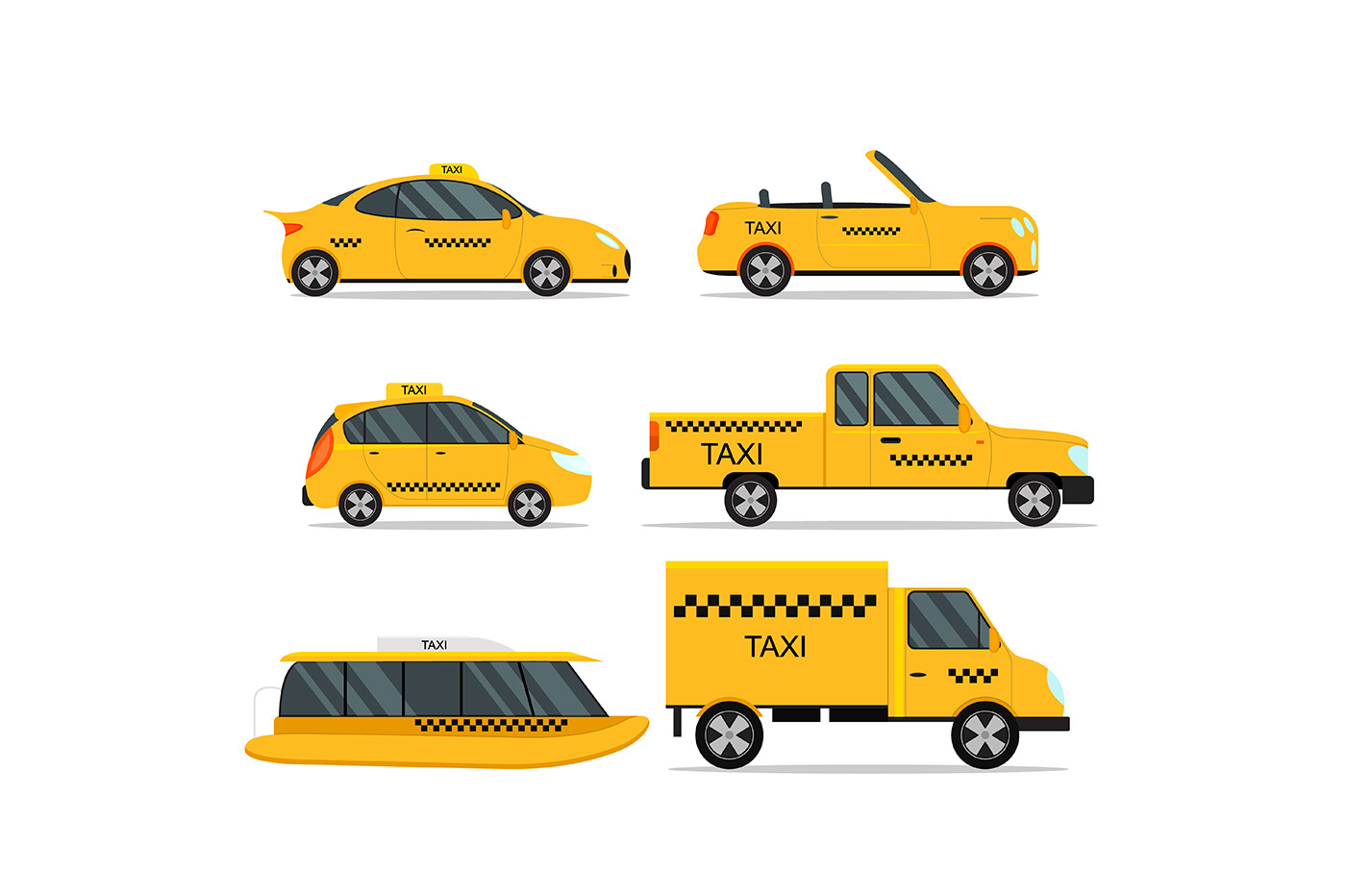 Taxi Transportation Service Car Set, an Object Graphic by Bigmouse_art