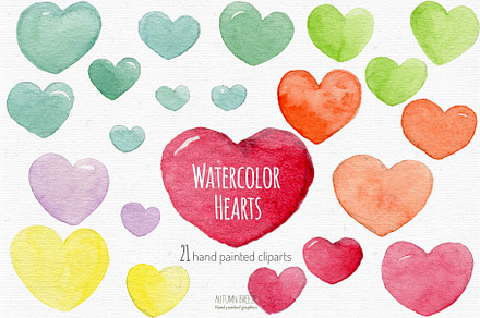 watercolor hearts clipart, an Illustration by Autumn Breeze