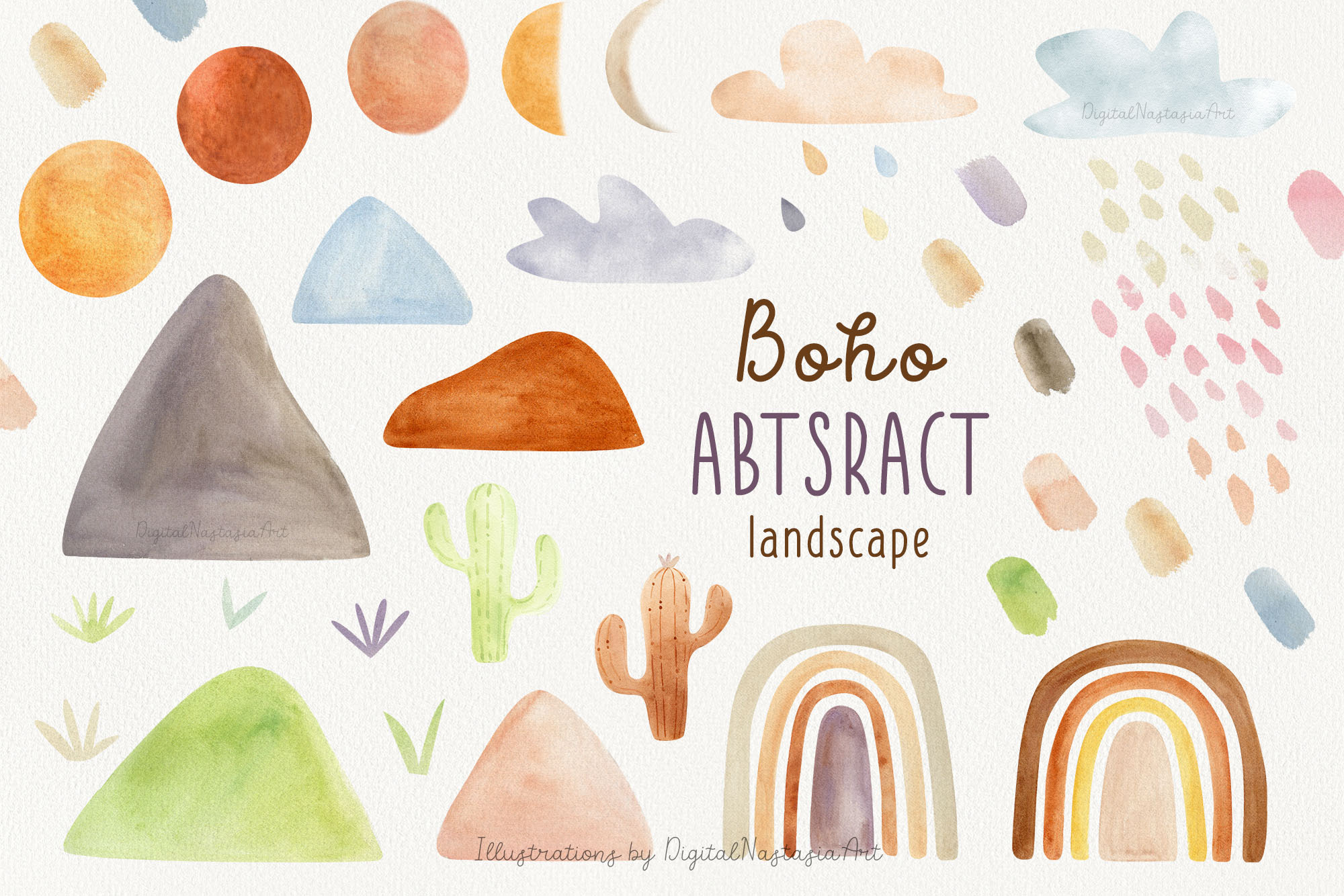 Boho Abstract Landscape and patterns, a Decorative Illustration by ...
