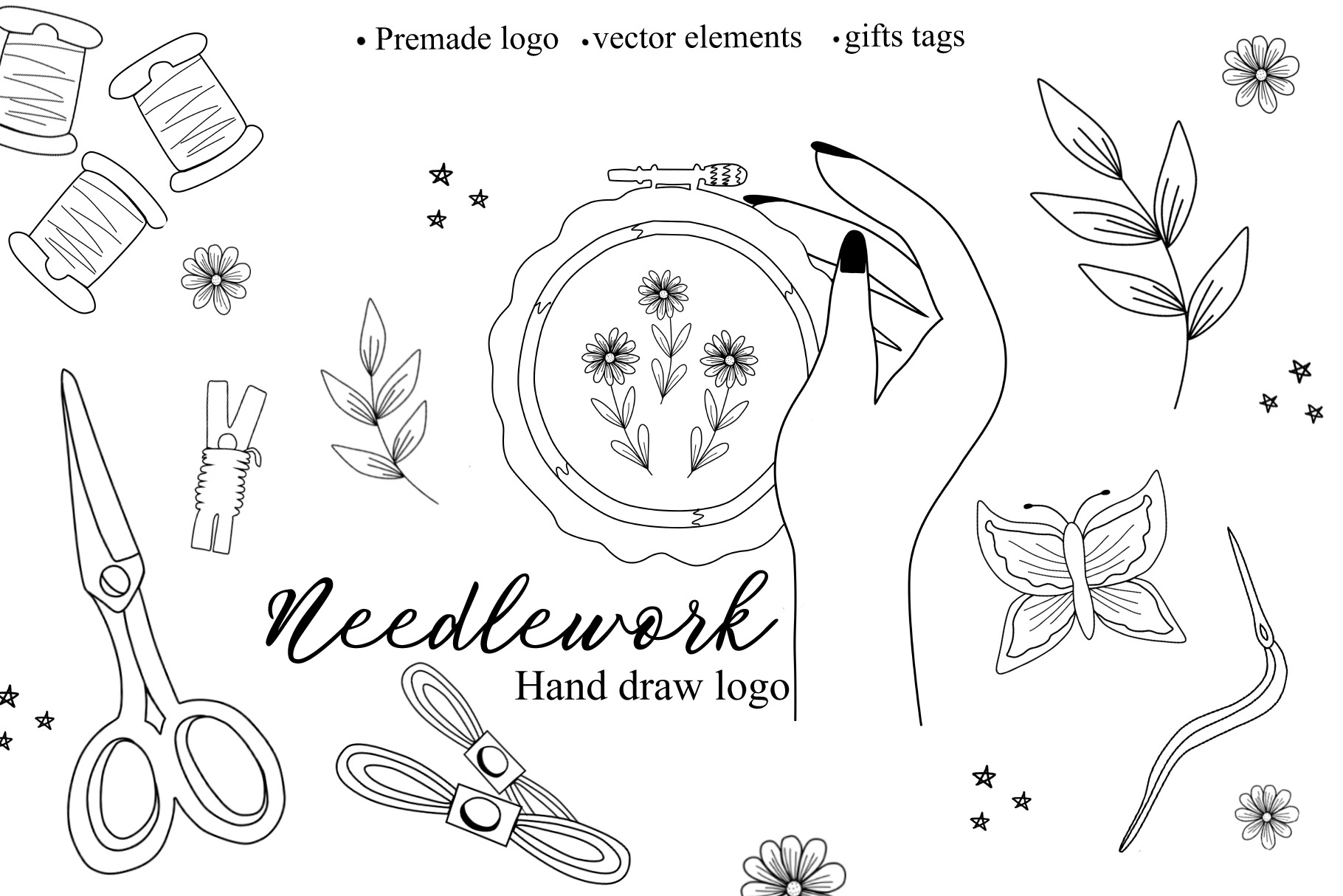 Needlework floral logos collection.