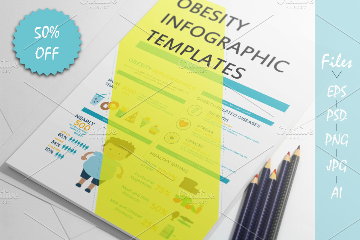 Obesity Infographics templates, a Food Illustration by UTM Studio