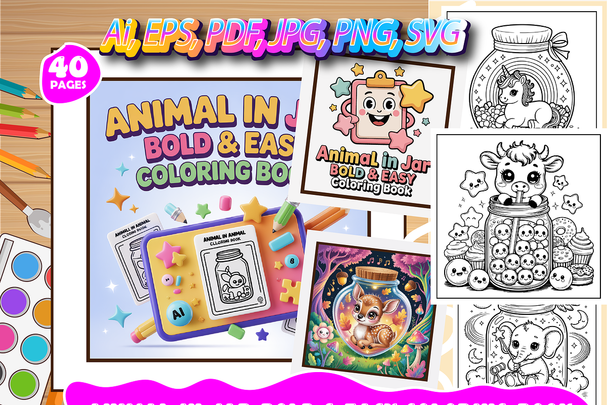 Animal in Jar Bold & Easy Color Book, an Animal Illustration by Design Home