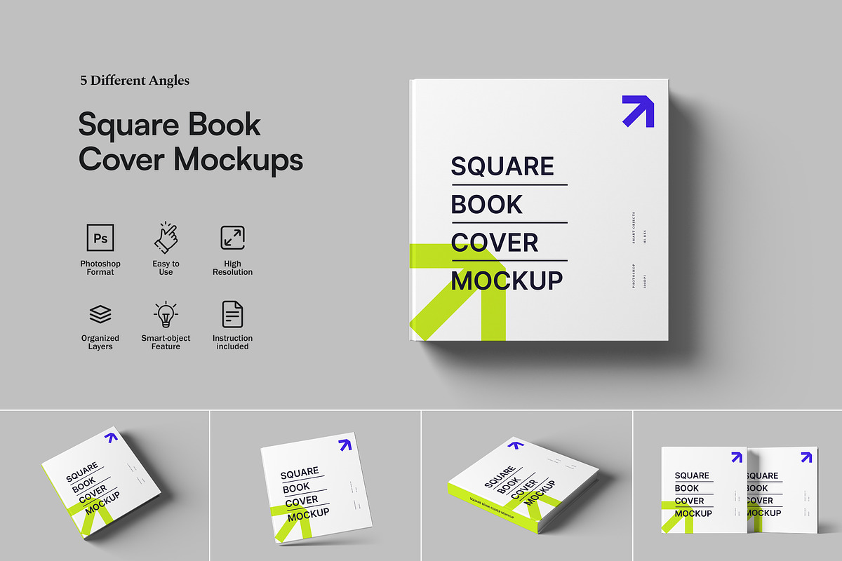 Square Book Cover Mockups, a Books & Magazine Mockup by artimasa