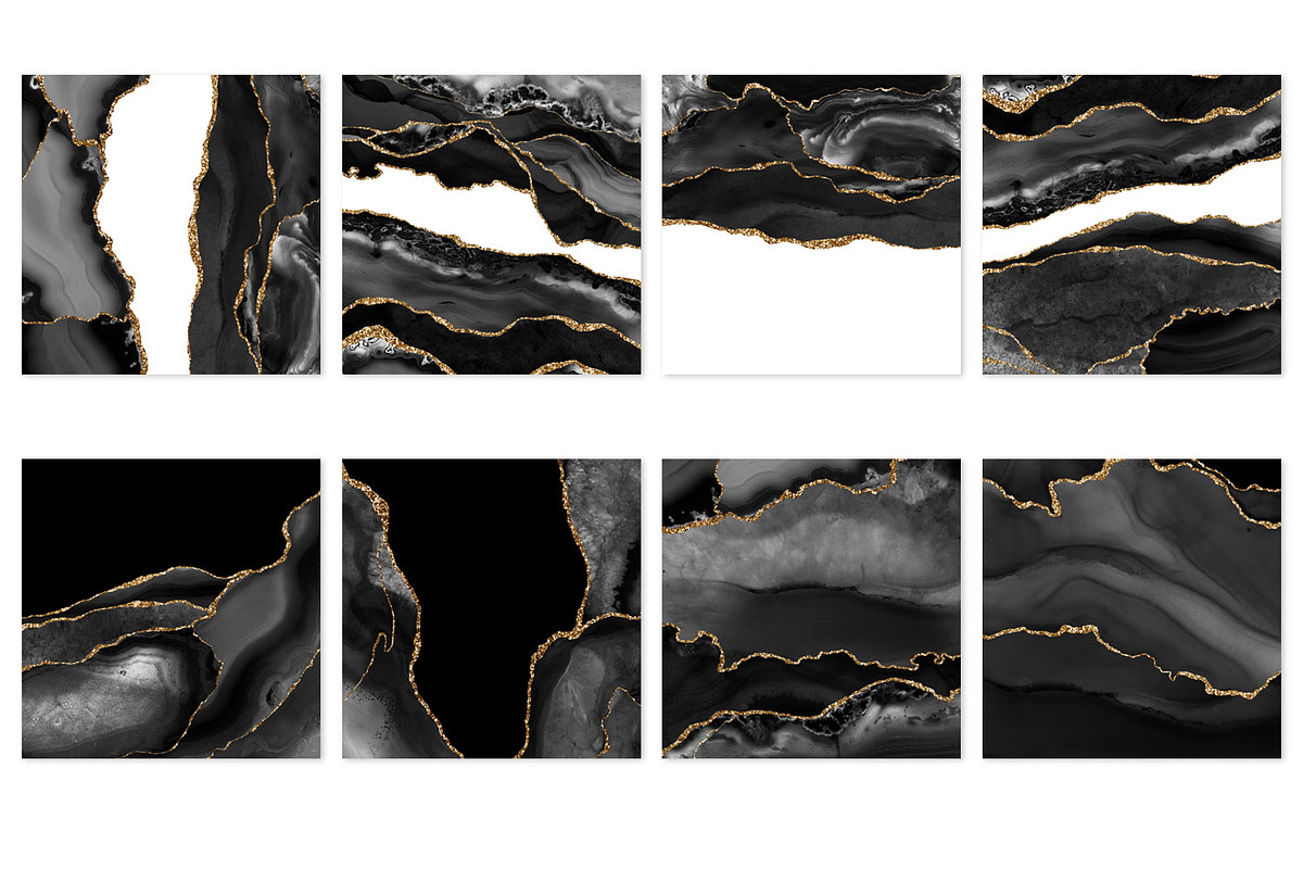 Black and Gold Agate Borders, a Texture Graphic by Digital Curio
