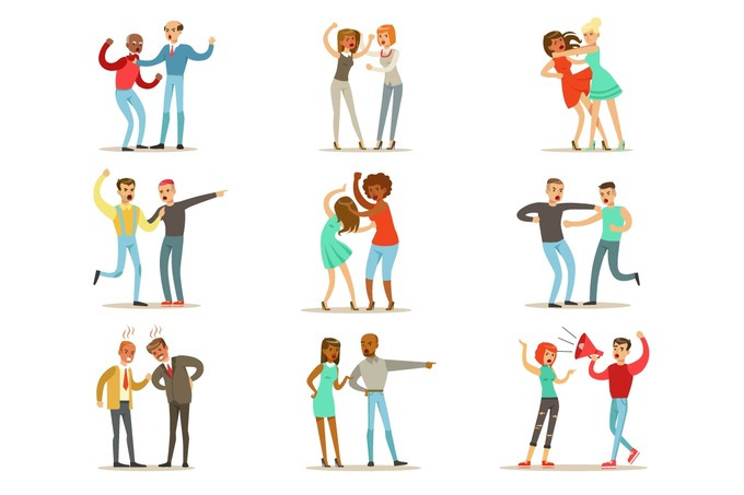 People Fighting And Quarrelling Making A Loud Public Scandal Collection ...