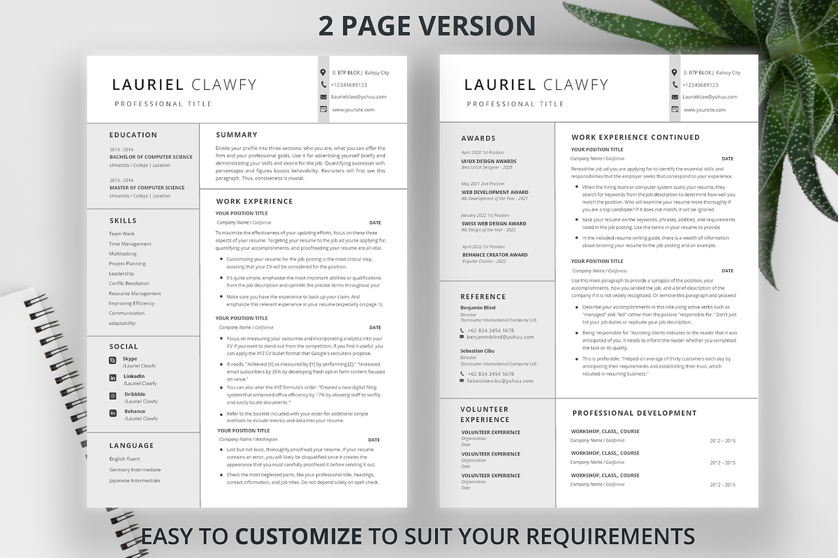 Word and Google Docs Resume Template, a Resume Template by ResumeFabs