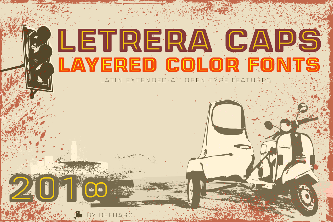 Letrera Caps -Layered & Color Fonts-, a Sans Serif Font by deFharo
