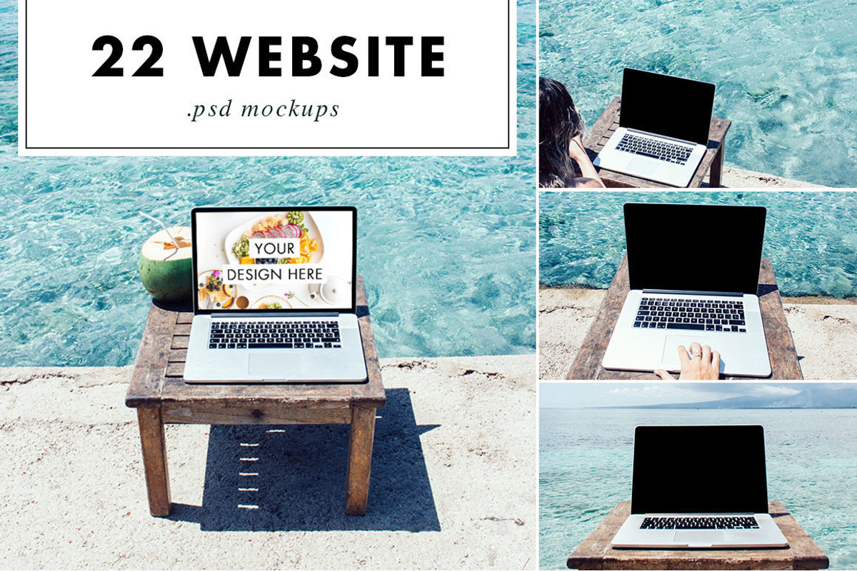 Laptop PSD Mockups at the Beach, a Device Mockup by Heartmade by Claudia