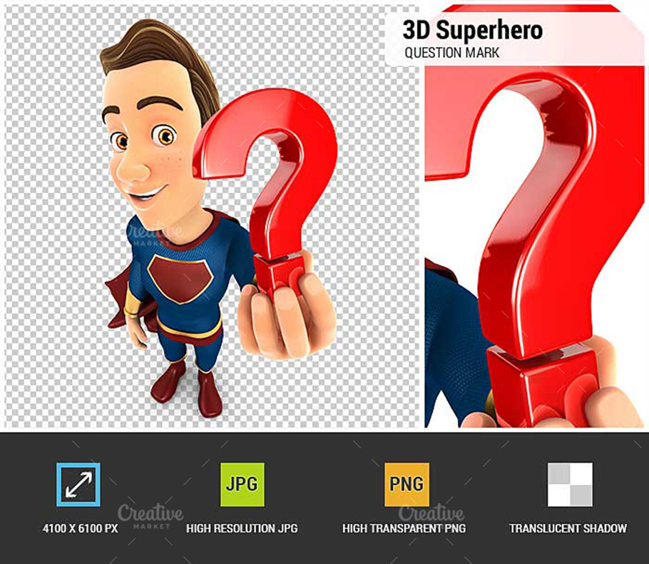 3D Superhero Holding a Question Mark, a Person Illustration by 3DMask