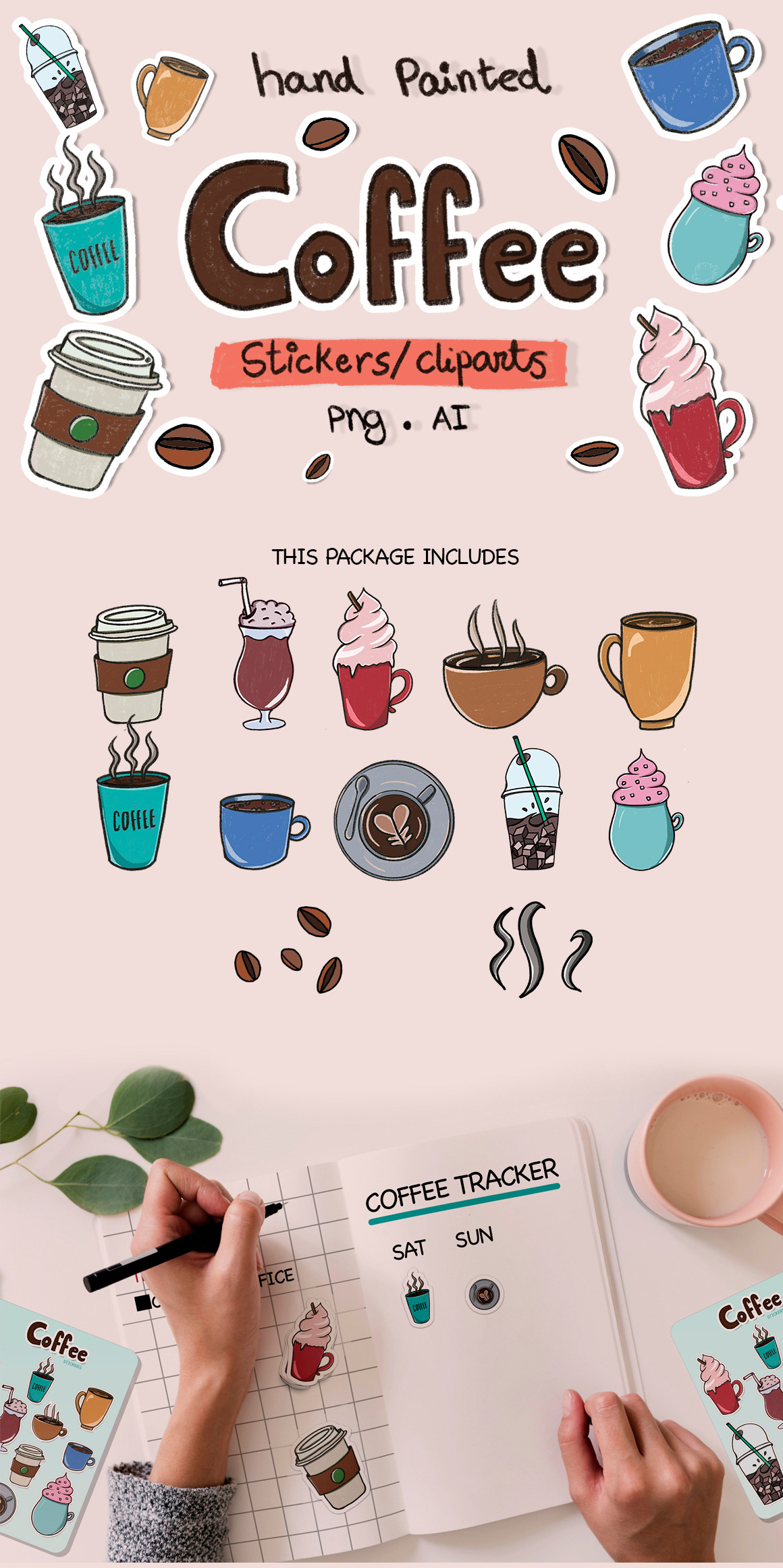 Coffee HandPainted Cliparts/Stickers, an Object Graphic by Art by Fatma