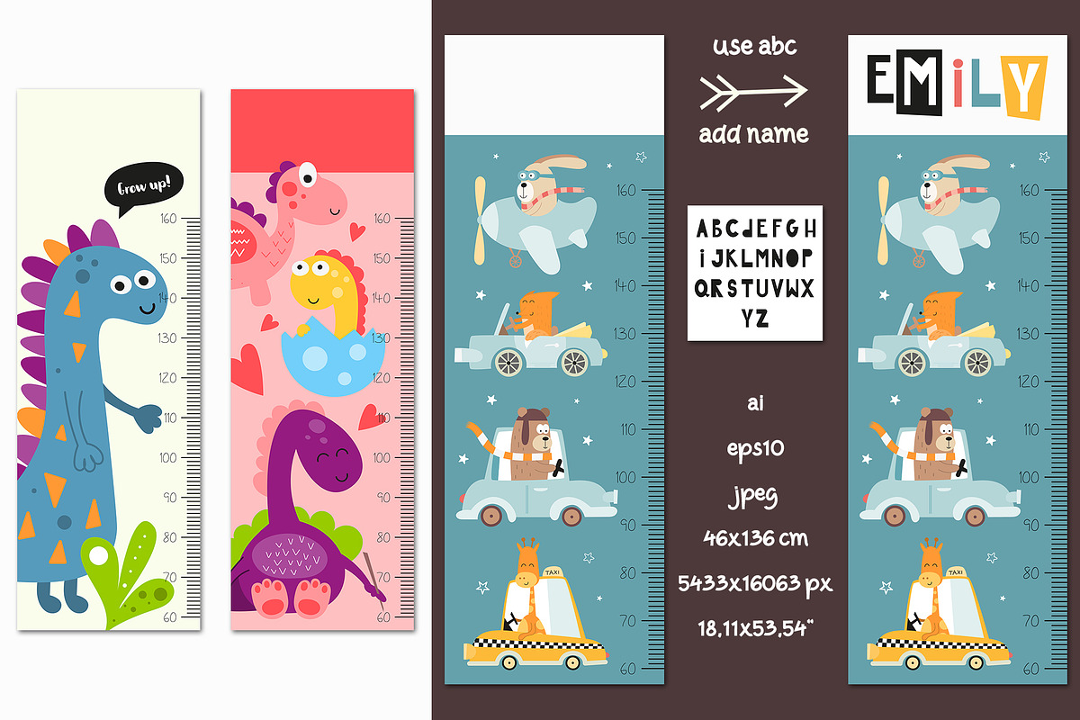 Height chart for kids nursery art, an Education Illustration by Nursery Art