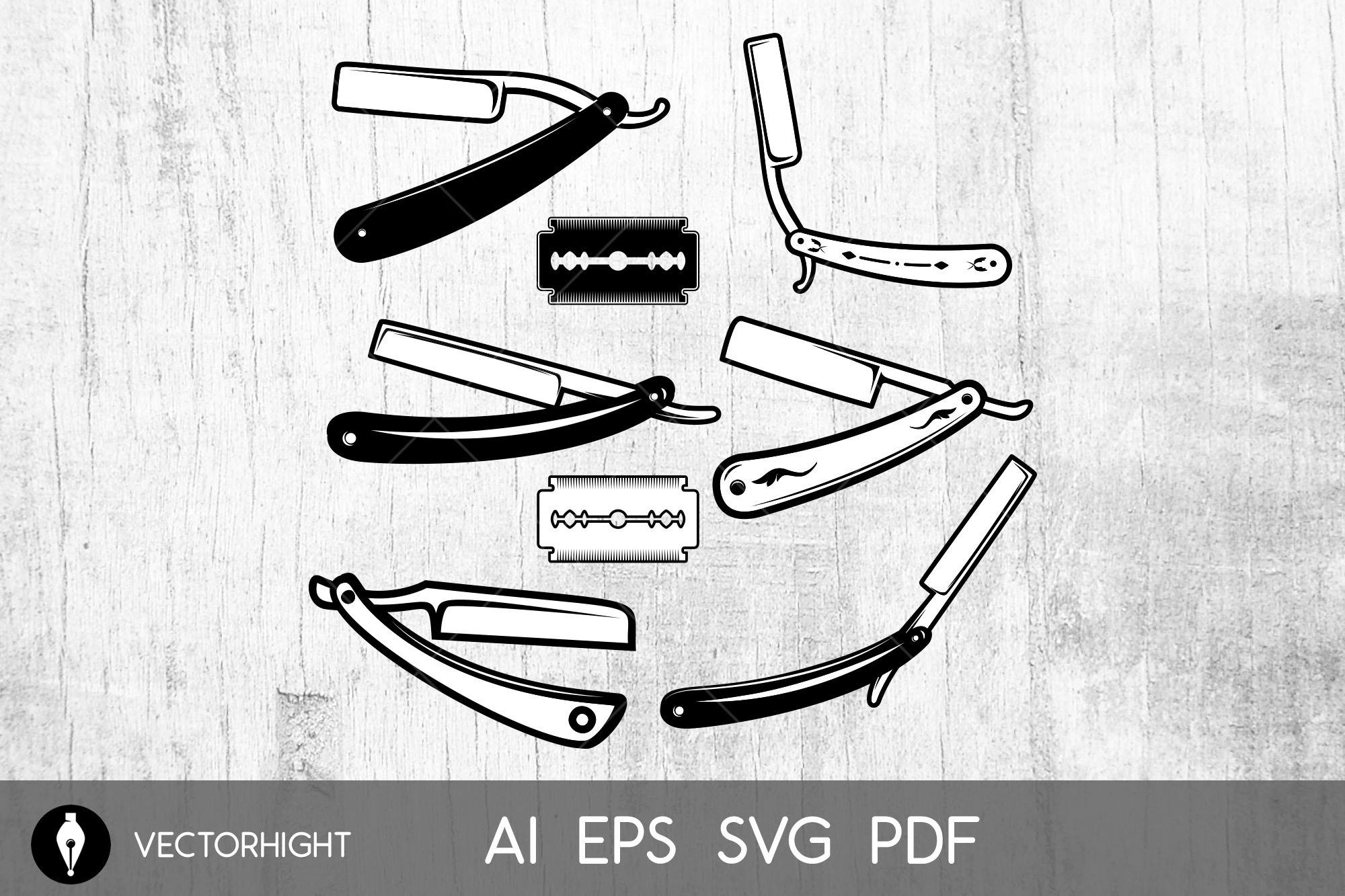 Set of barber razors and blades, an Object Graphic by Vectorhight