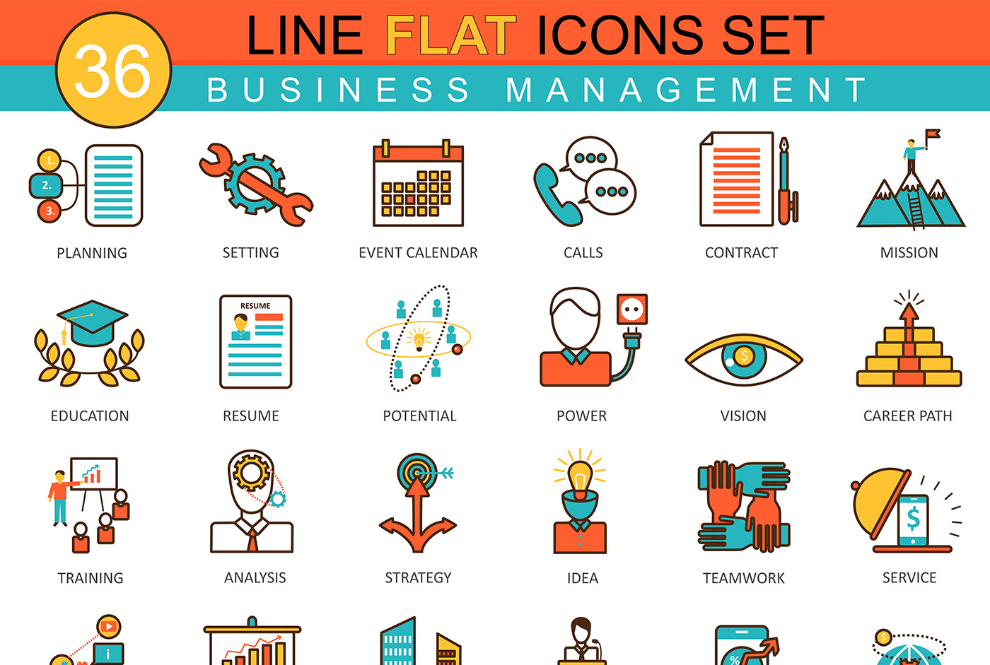 Business management flat line icons, an Outline Icon by Lemberg Vector