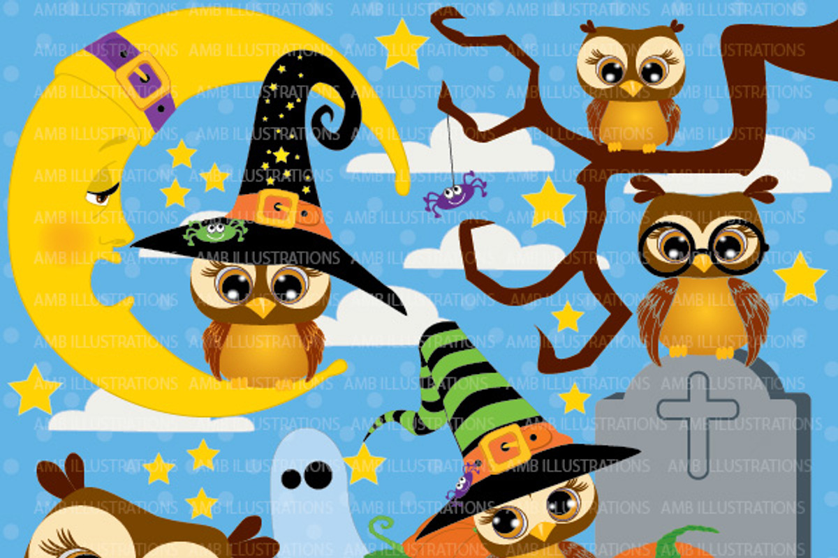 Halloween Owls Clipart AMB-265, an Illustration by AMBillustrations