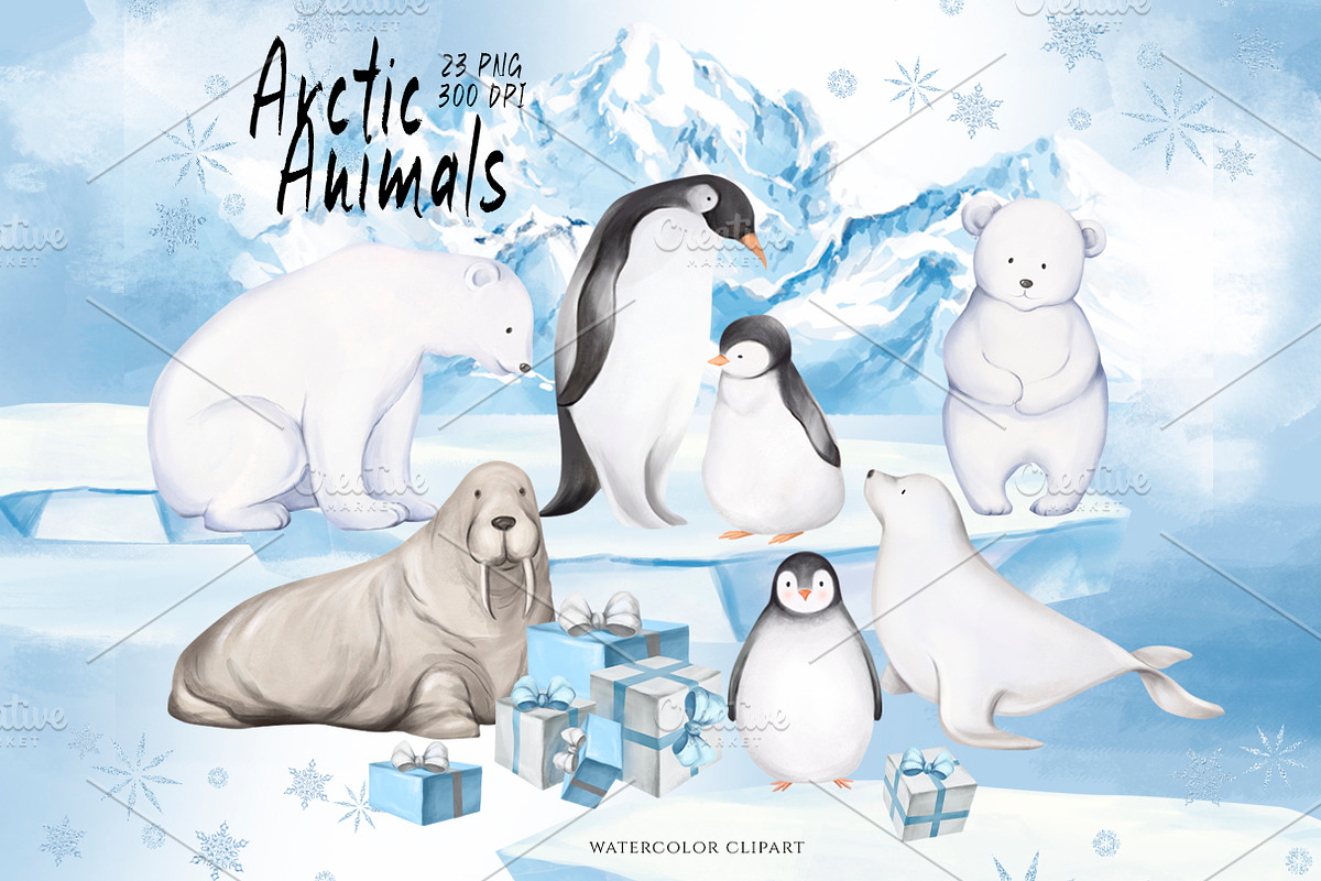 Arctic Animals Watercolor Clipart, an Animal Illustration by StudioBeeArt