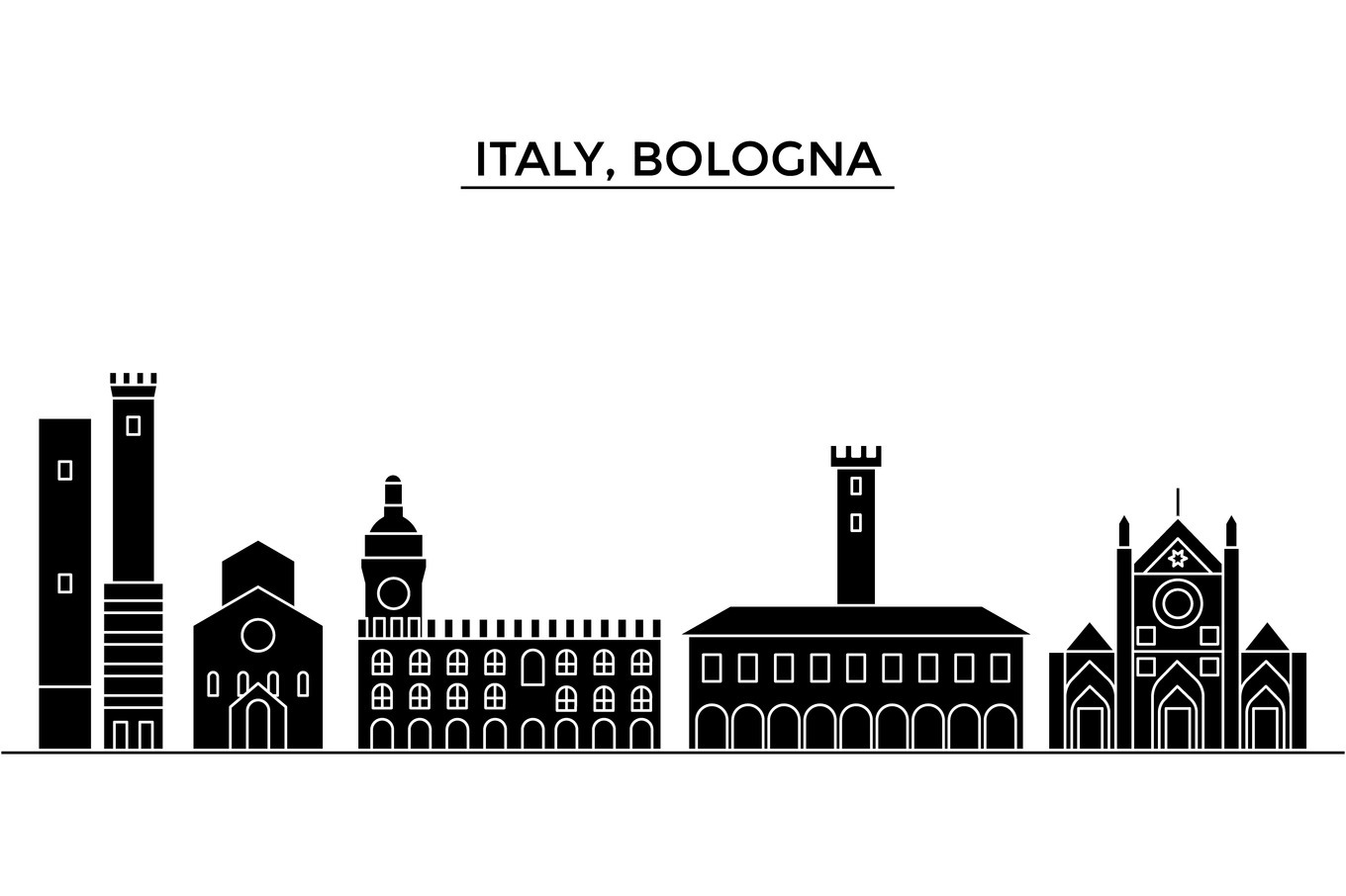 Italy, Bologna architecture vector city skyline, travel cityscape with ...