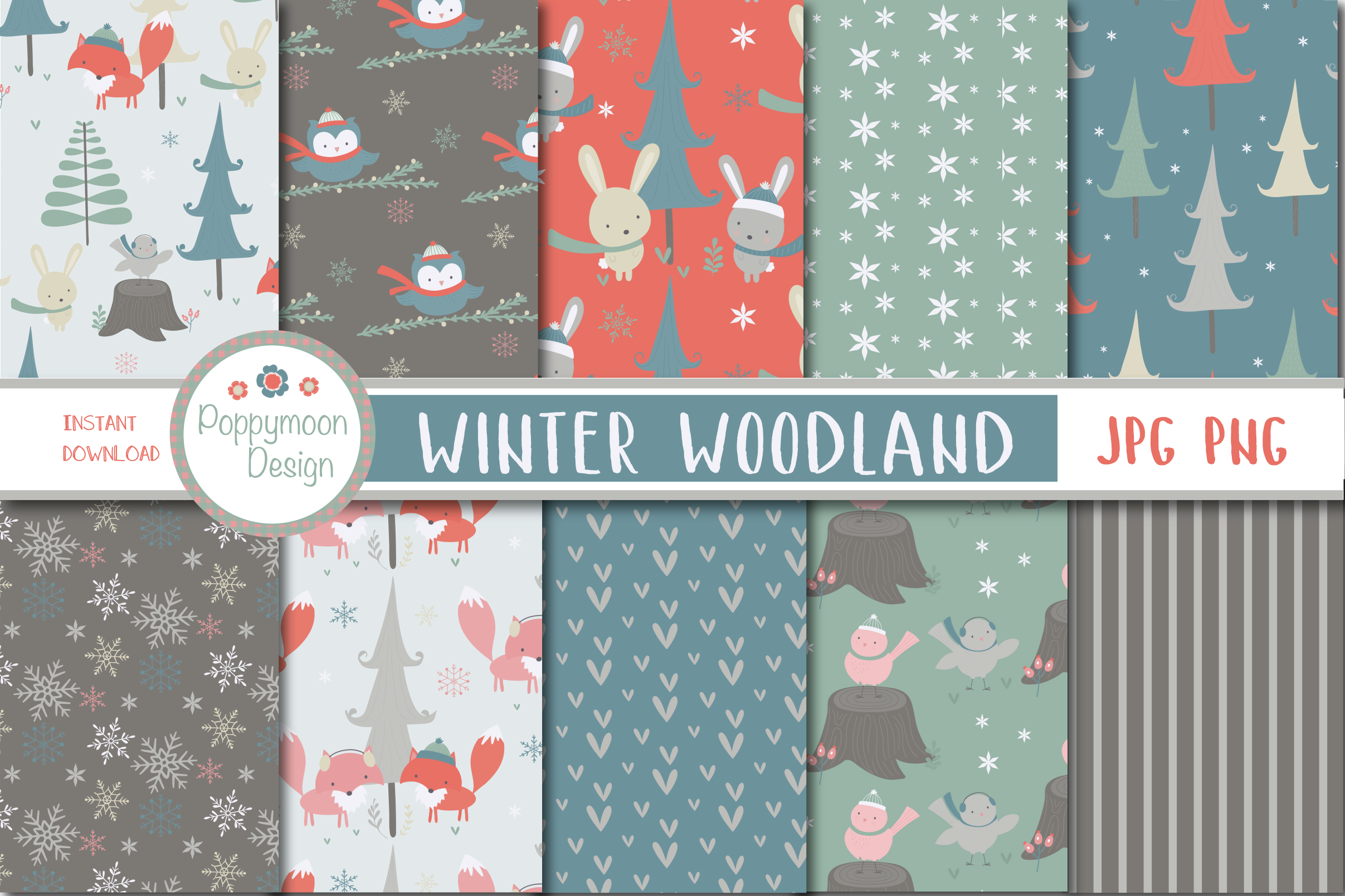 Winter Woodland paper, a Pattern Graphic by Poppymoondesign