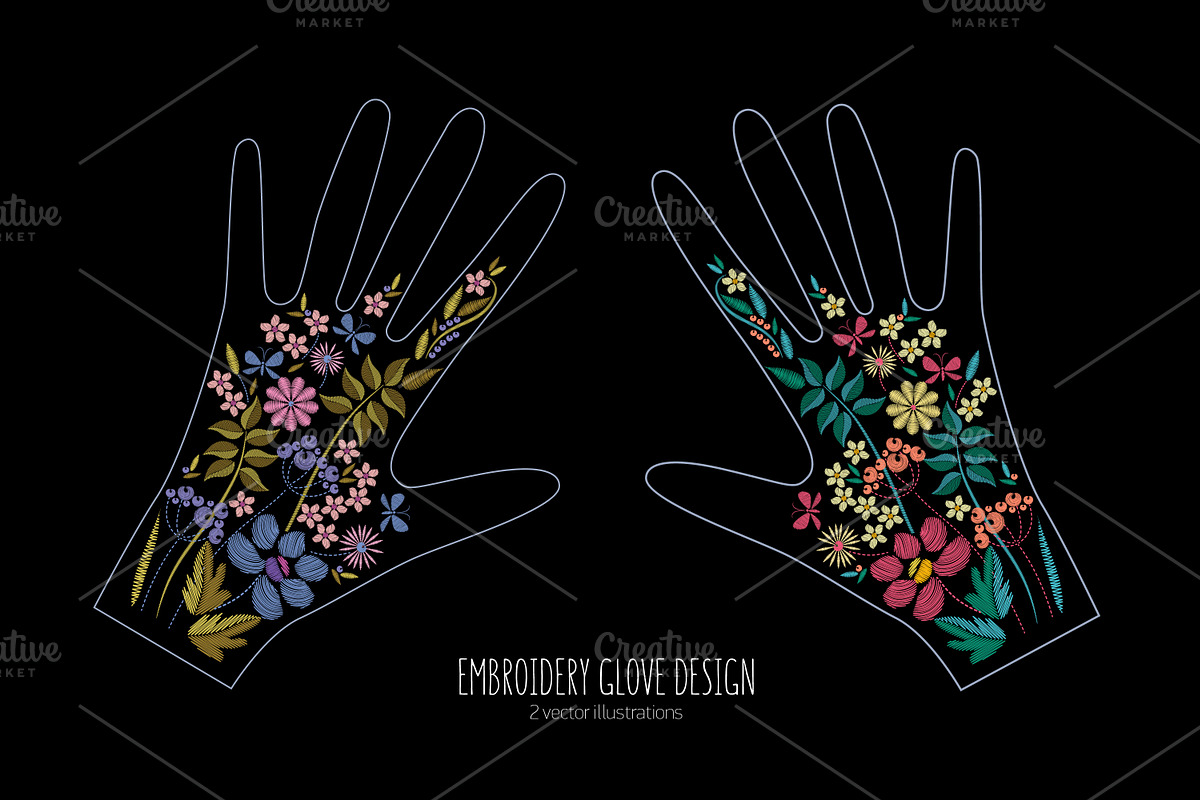 Embroidery glove design with flowers, a Decorative Illustration by Good ...