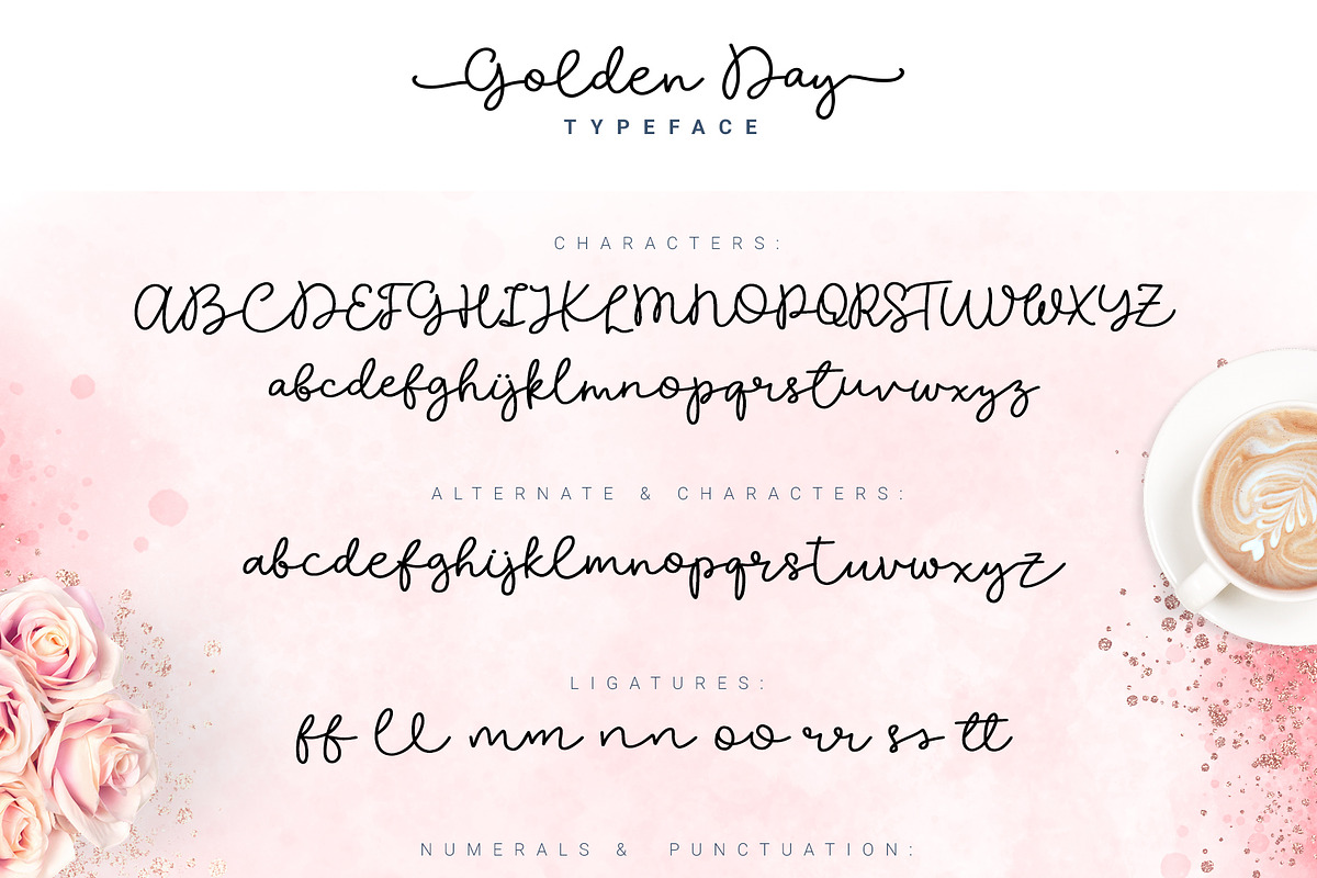 Golden Day Font with Extras & Shapes, a Script Font by Velliniki