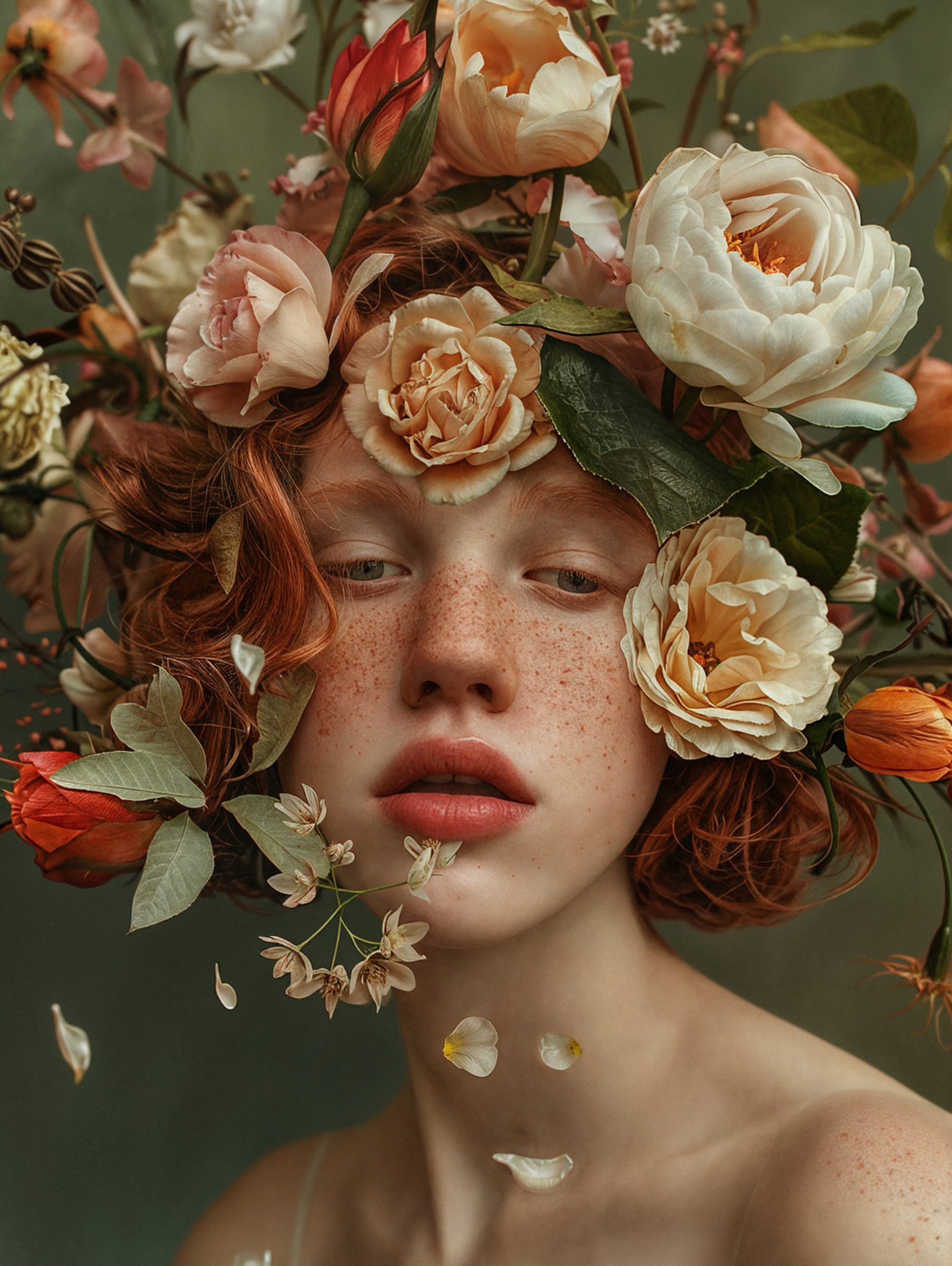 Woman model surrounded by flowers, a Beauty & Fashion Photo by Handmadefont