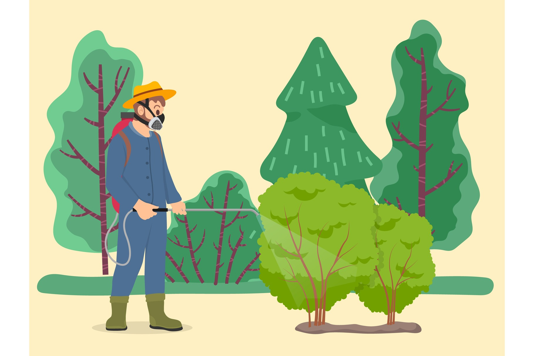 Farmer Spraying Poison Shrubs Using, a Person Illustration by robuart