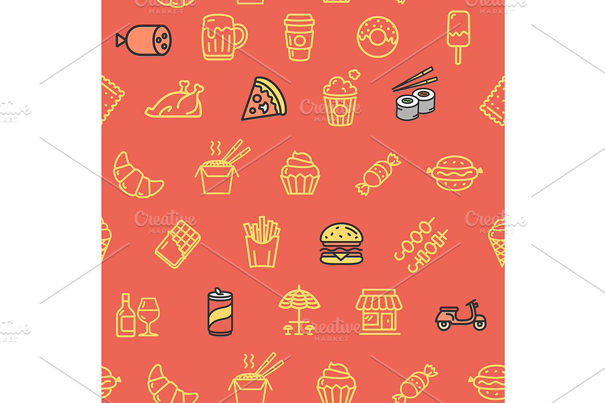 Fastfood Street Food Set and Pattern, a Background Graphic by Vector ...