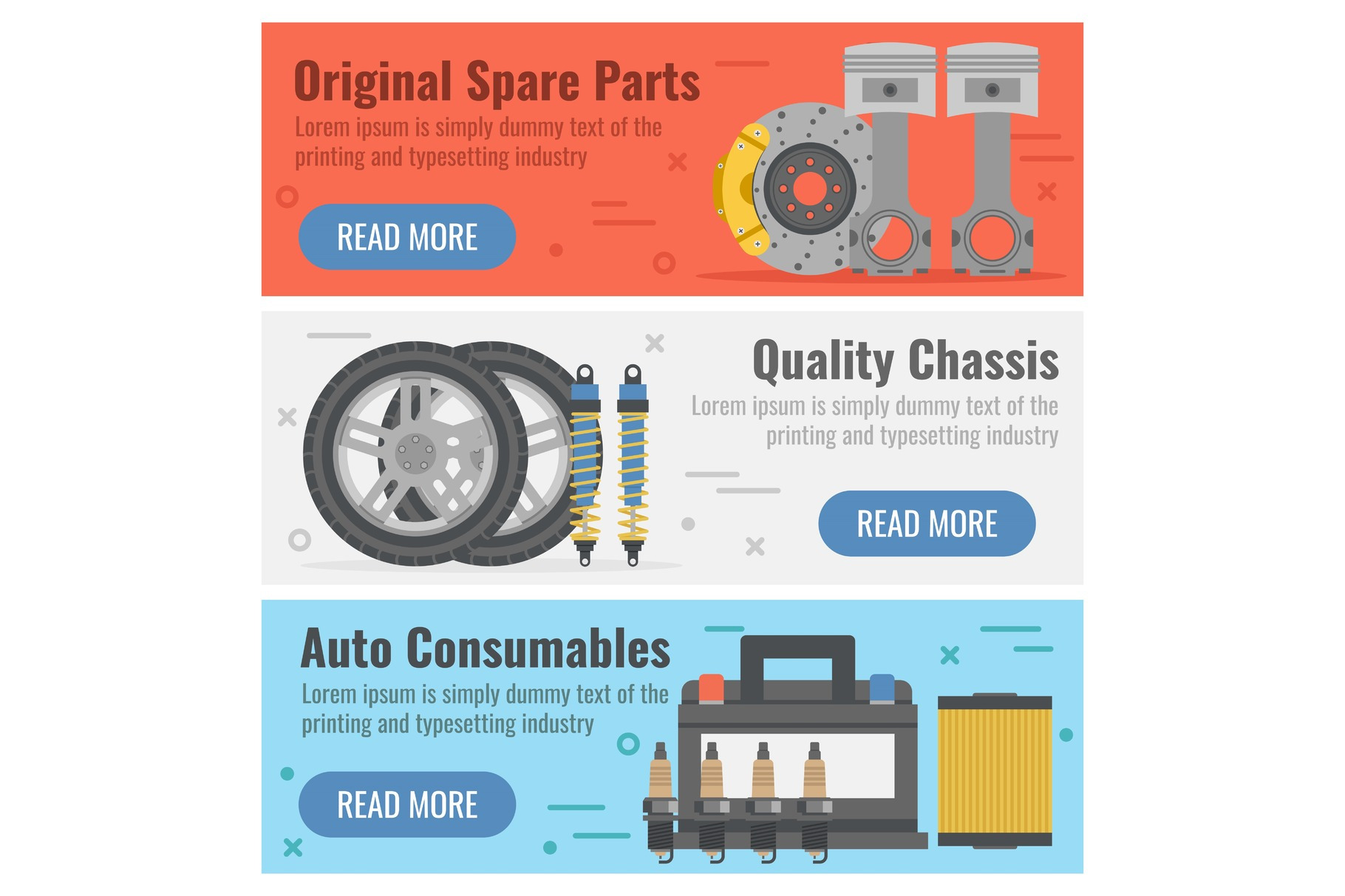 Three banner for auto spare parts, a Technology Illustration by Vasser