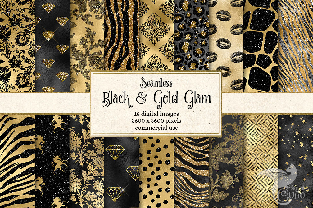 Black and Gold Glam Digital Paper, a Pattern Graphic by Digital Curio