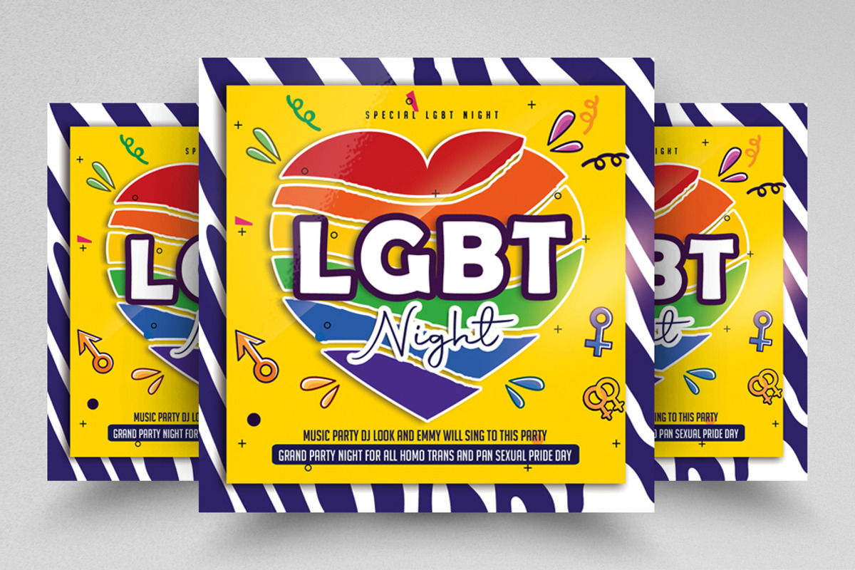LGBT Party Night Square Poster, a Flyer Template by Business Flyers