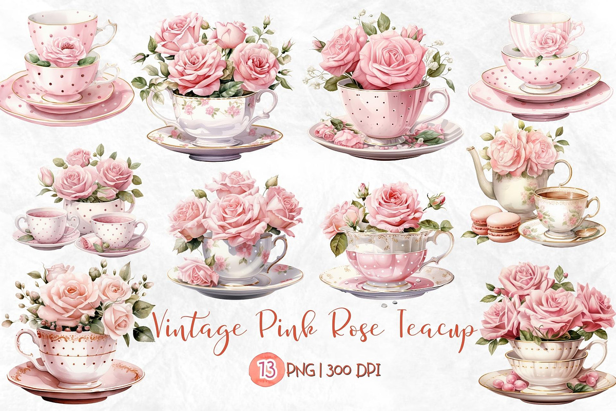 Vintage Pink Rose Watercolor Clipart, a Decorative Illustration by ...