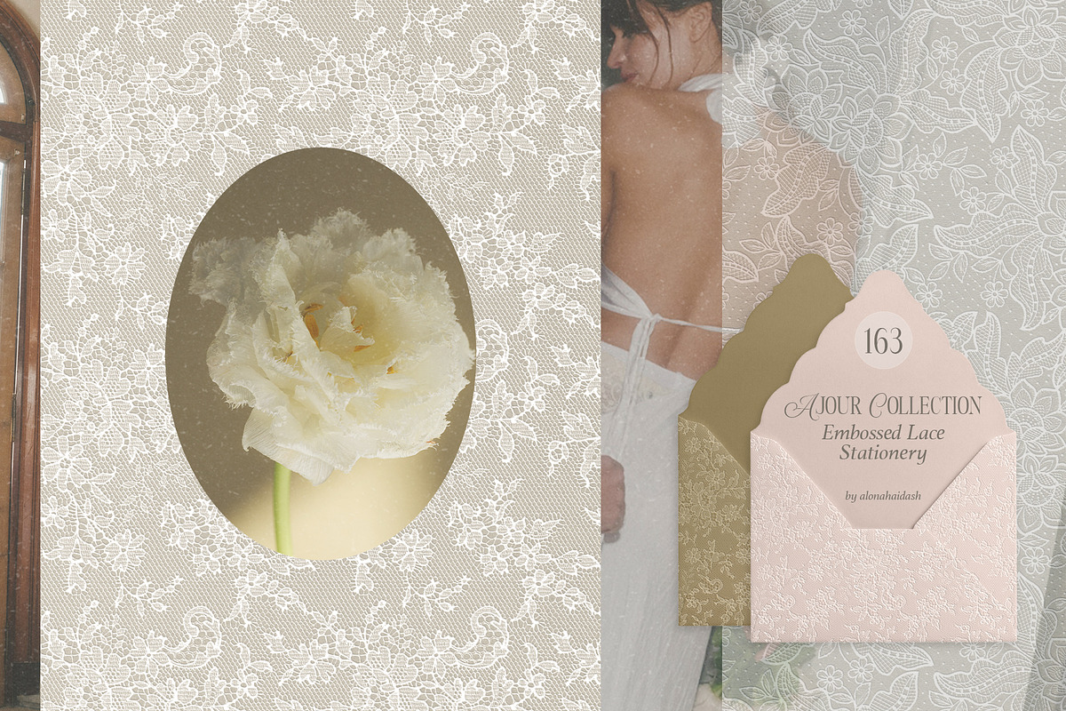 Ajour Embossed Lace Stationery, a Texture Graphic by alonahaidash