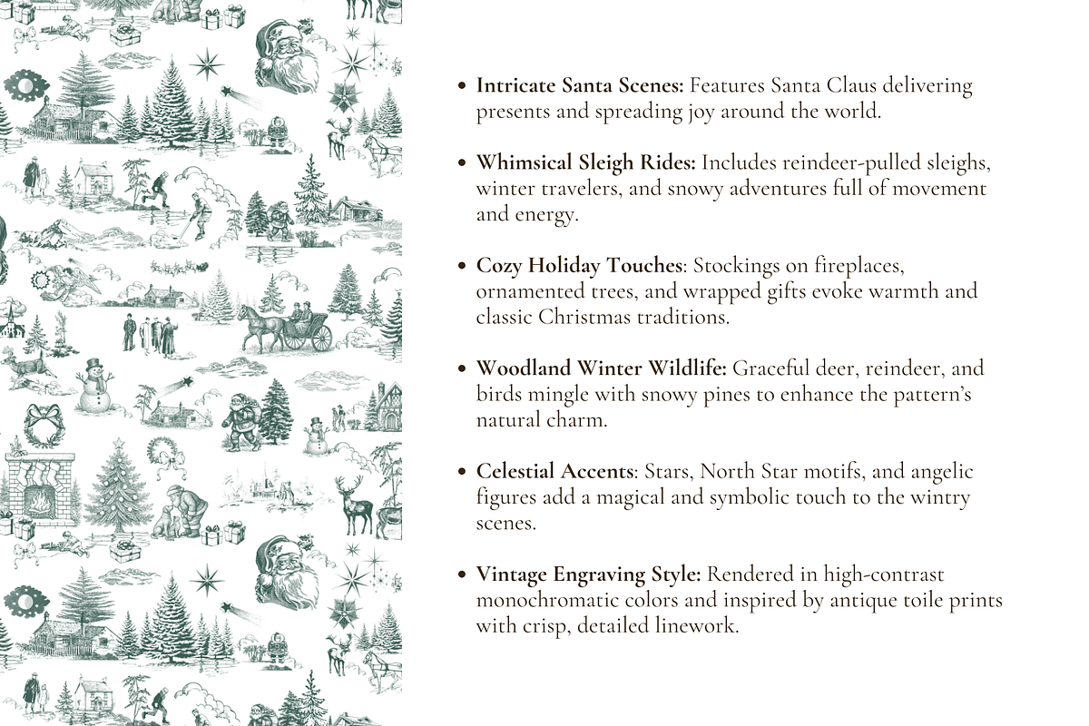 Santa Toile de Jouy Pattern, a Background Graphic by Hughes Studio