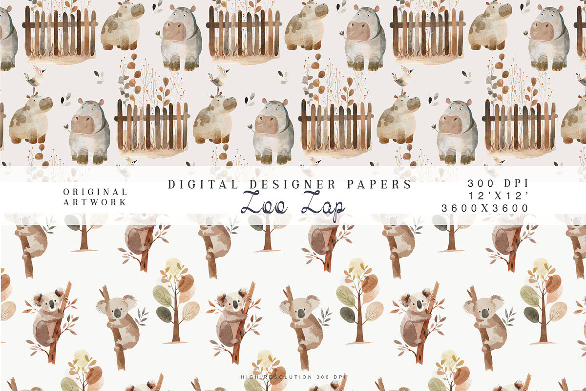 watercolor zoo seamless patterns | Creative Market