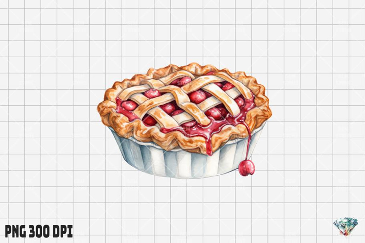 Berry Cherry Pie Watercolor, an Illustration by Gemstone
