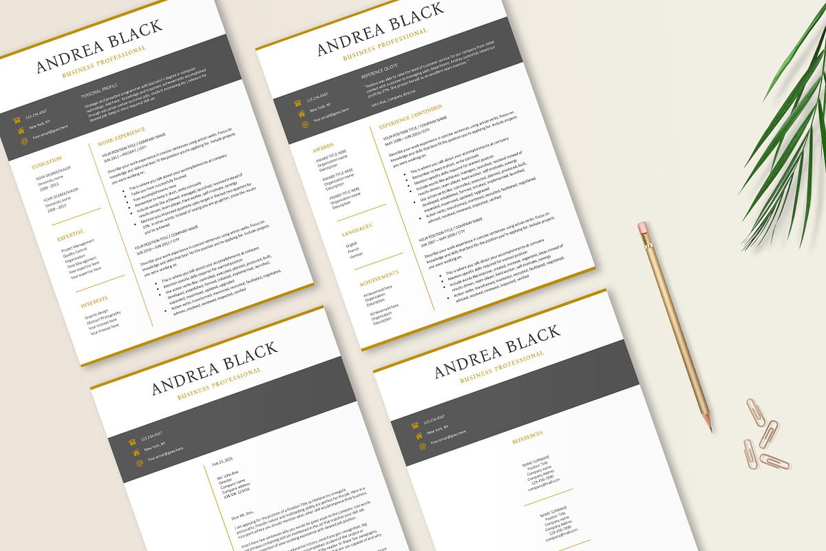 Black and Gold Resume Template, a Resume Template by Stanin Studio