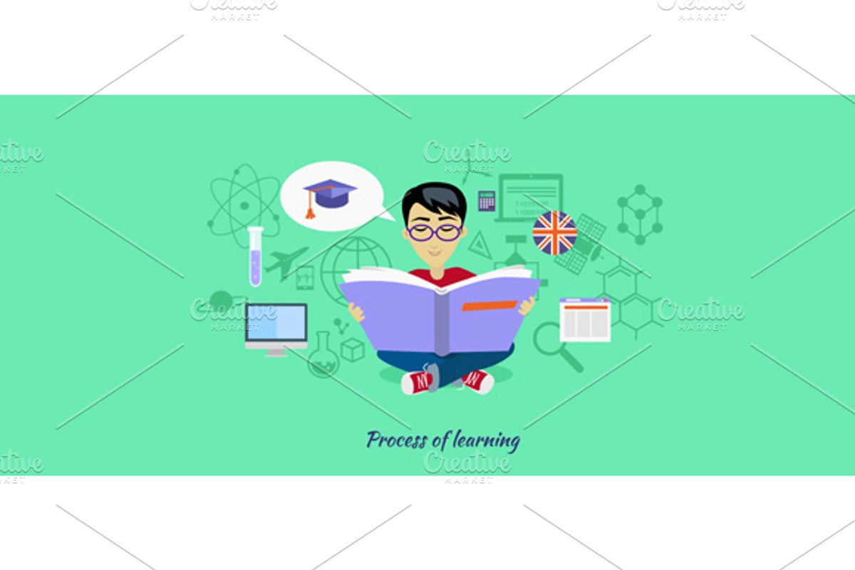 Process of Learning Icon Flat Design, an Education Illustration by ...
