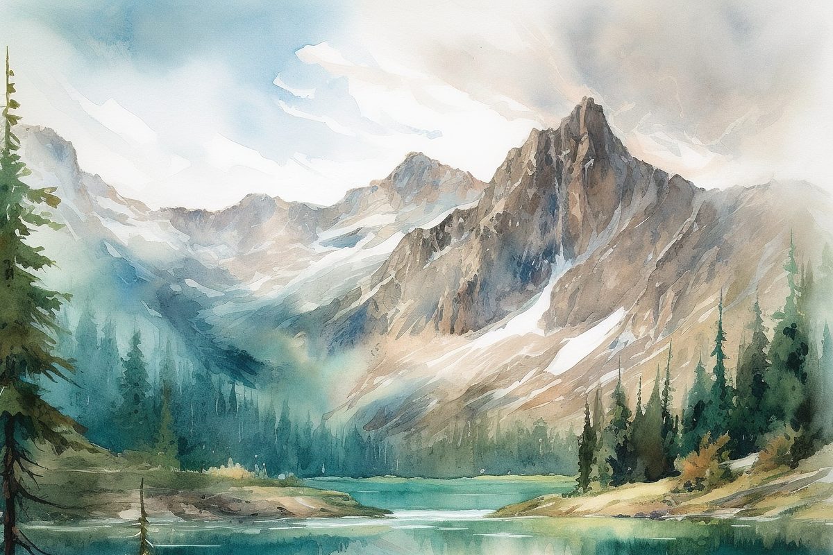 Watercolor Mountain Landscape