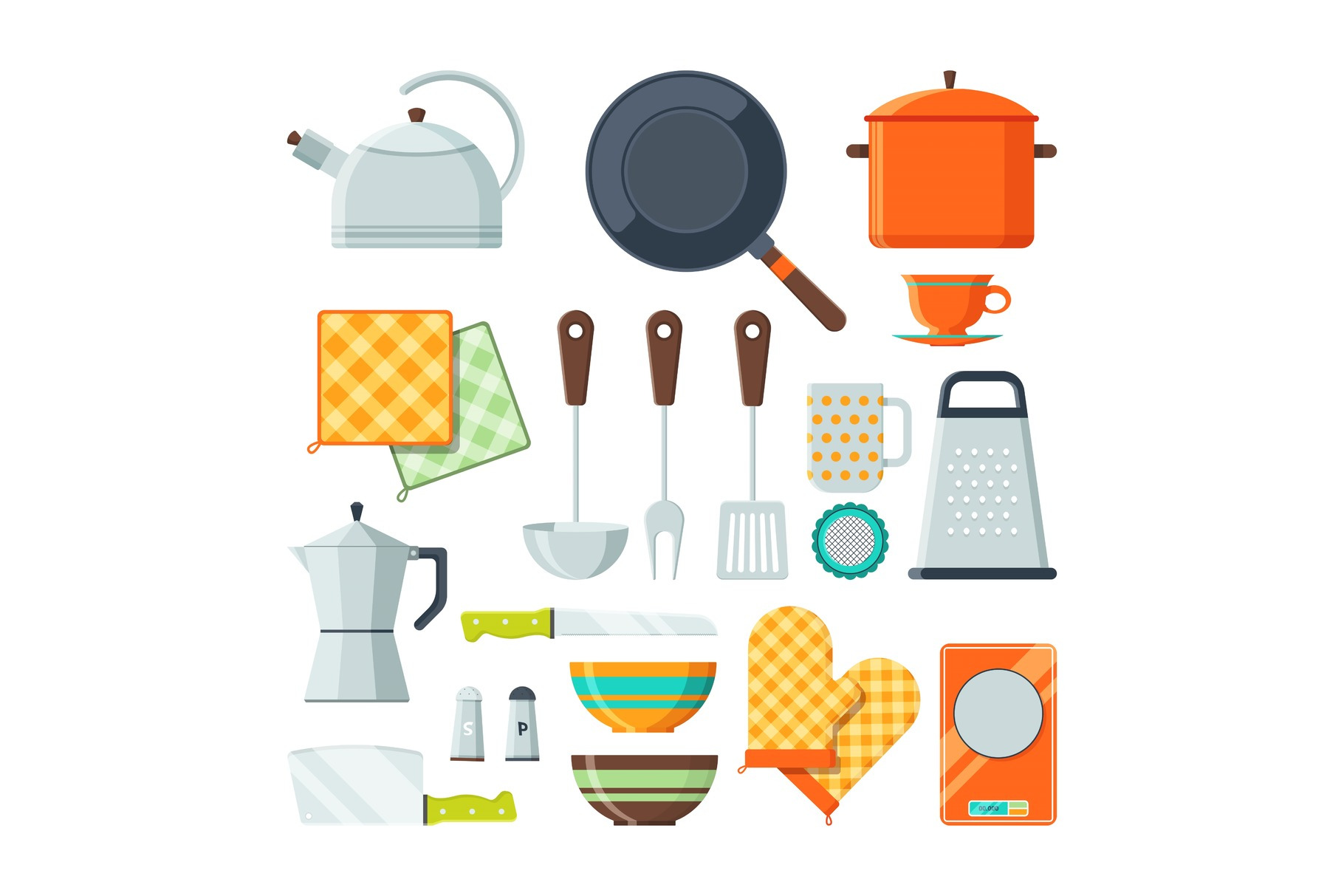 Kitchen tools for cooking. Vector cartoon illustrations isolate, a ...
